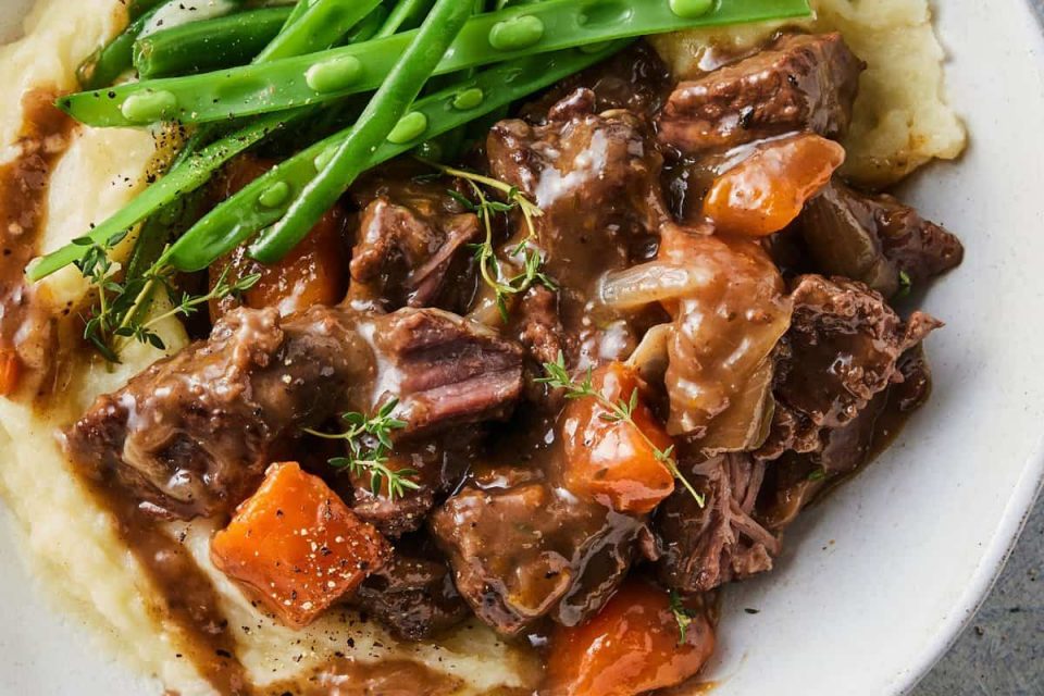 Slow-cooked beef in onion sauce! We never have leftovers!